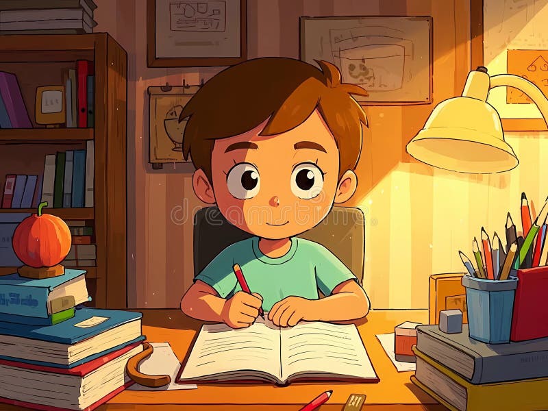 Children Study in the Home Study Room Cartoon Stock Illustration ...