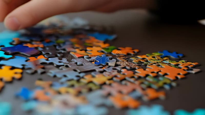 Child Focusing Intently, Solving Puzzle, Carefully Positioning Piece in Place, Developing ...