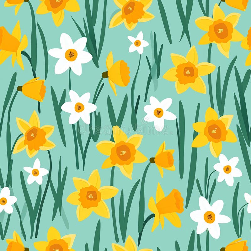 Child-Friendly Daffodil Floral Pattern: Seamless and Joyful Stock ...