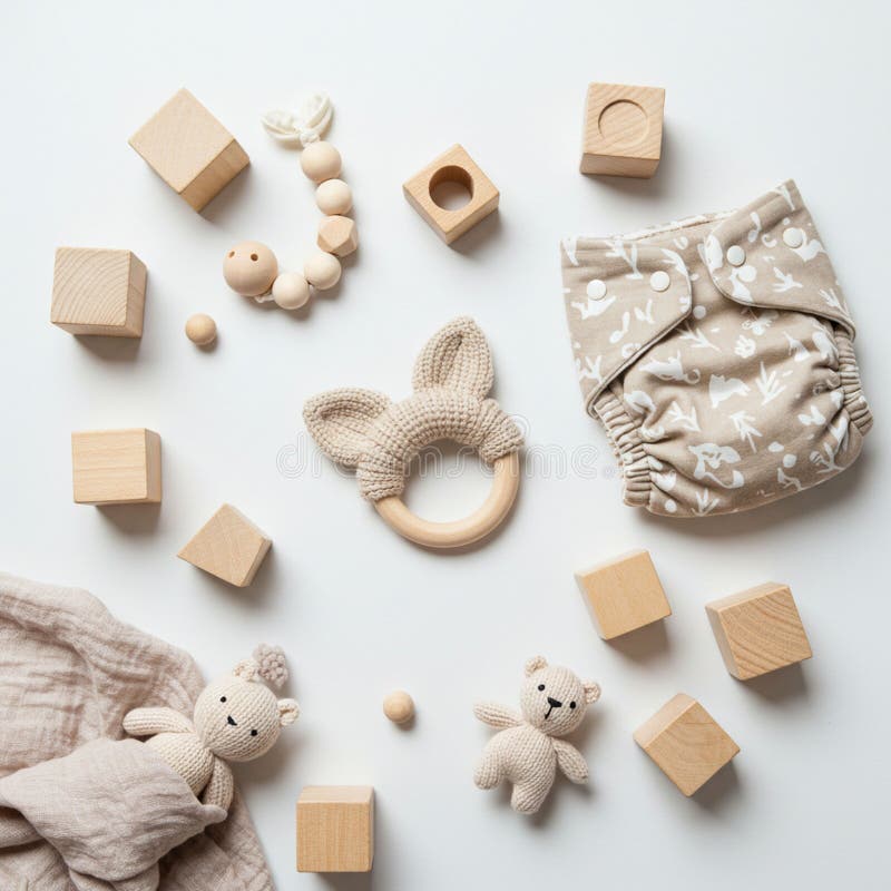Child-friendly Objects Arranged on a White Surface. a Beige Cloth ...