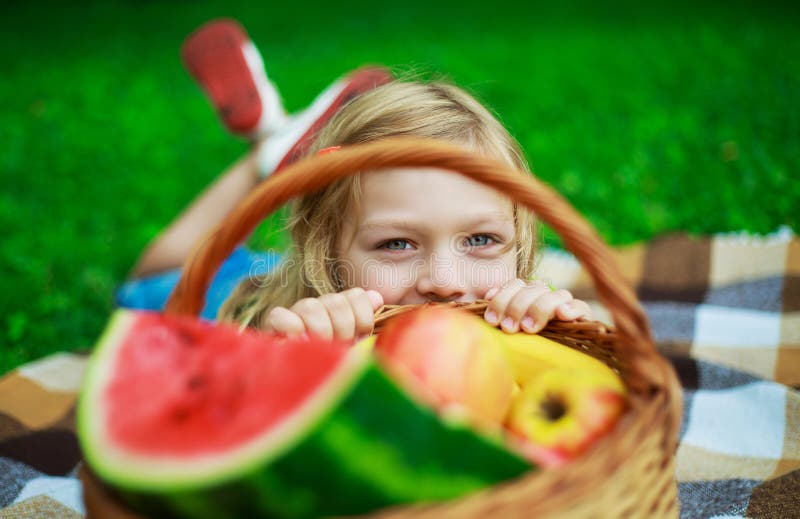 Child with fruit stock photo. Image of cheerful, carefree - 76253690
