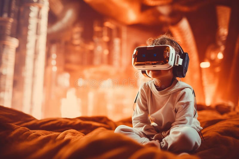 A Child from the Future is Learning with Virtual Reality Stock ...