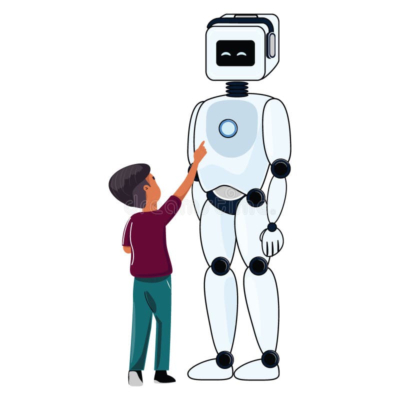 Child Gesturing Towards Robot. Represents New Technology in Learning ...