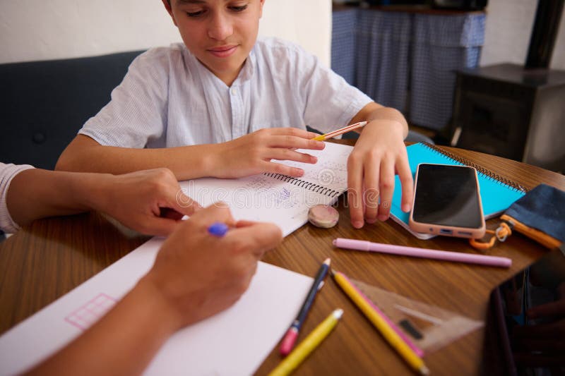 Parent Helping Child with Homework and Learning at Home Stock Photo ...