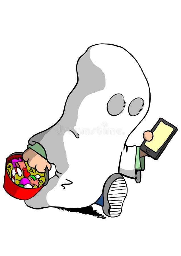 Child in Ghost Costume Using Phone Stock Illustration - Illustration of ...