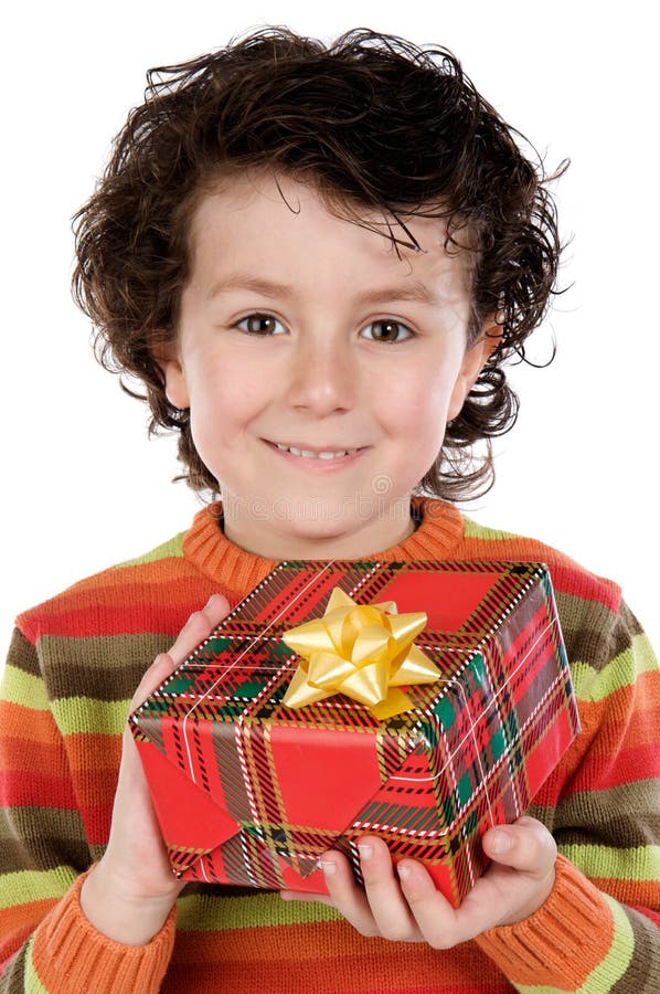 Child Holding Gift Box. Boy with Present Stock Photo - Image of ...