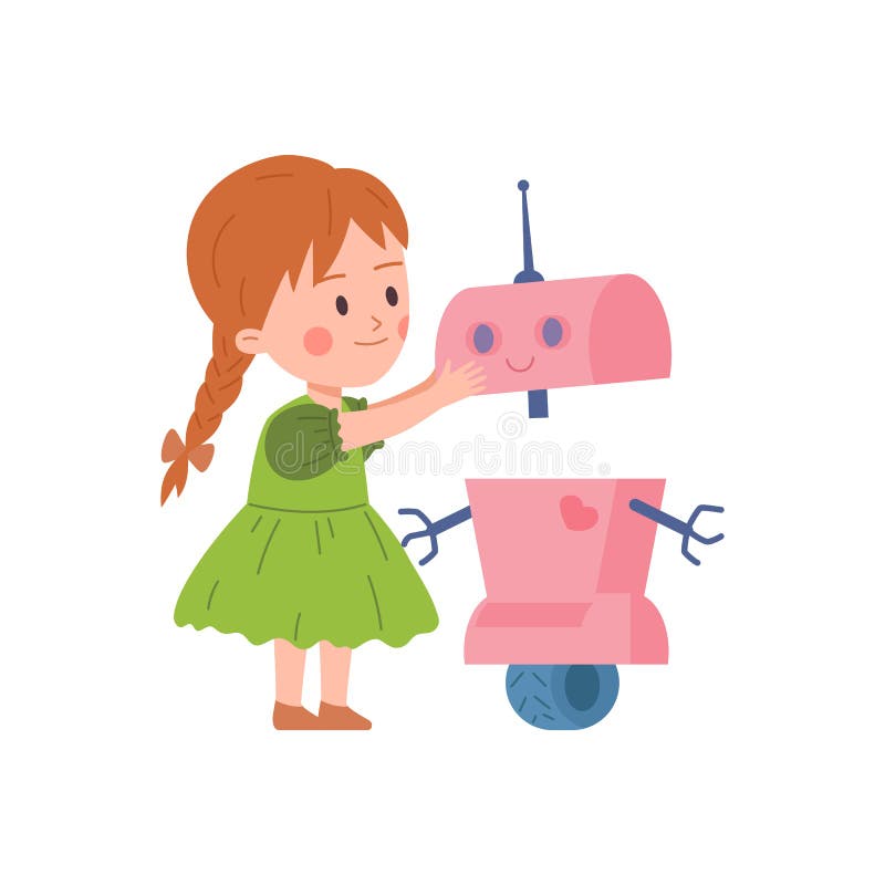 Child Girl Constructing Smart Robot Machine Flat Vector Illustration ...