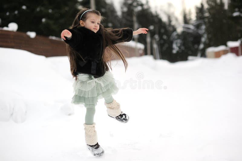 Child Girl Dances in the Snow Stock Photo - Image of happiness, little ...