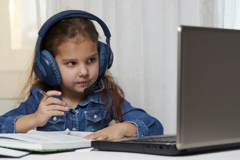 Child Girl Enjoy E-learning on Computer Notebook Stock Photo - Image of ...