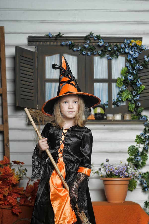 Child girl Halloween witch stock photo. Image of child - 34134840