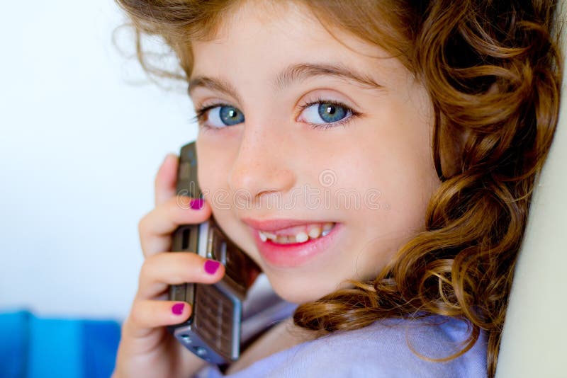 Child Girl Indented Talking Mobile Telephone Stock Photo - Image of ...