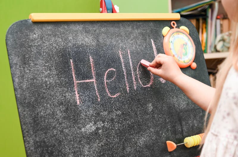 Child Girl Learning To Write on Drawing Board at Home Stock Image ...