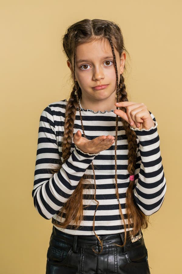 Child Girl Show a Little Bit Gesture Begging Help Need Some More Please ... Child Girl Show a Little Bit Gesture Begging Help Need Some More Please ...