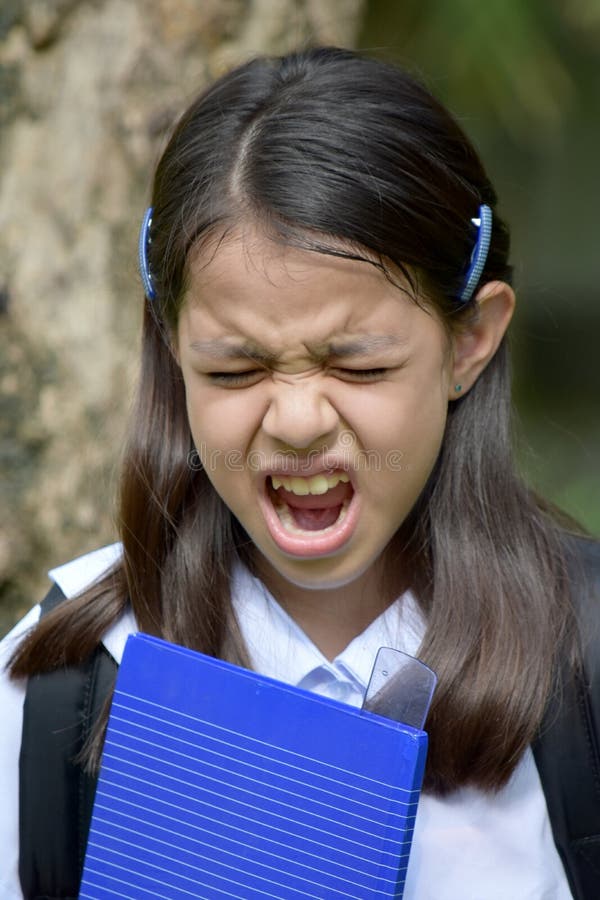 Child Girl Student Under Stress Wearing Uniform Stock Image - Image of ...