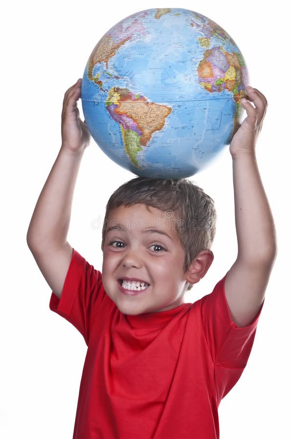 Child with a globe stock photo. Image of expression, classroom - 20820636