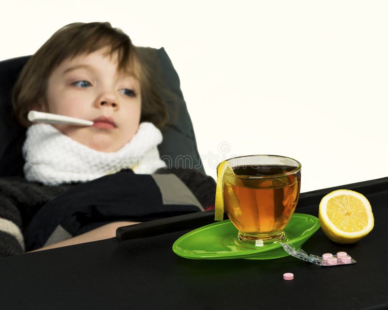 The Child Got Sick, Fever, Cough, Runny Nose Stock Image - Image of ...