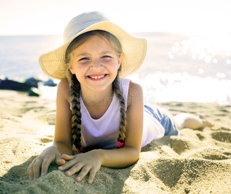 Child in Ha Enjoying on Sandy Beach of Sea Coast Stock Photo - Image of ...