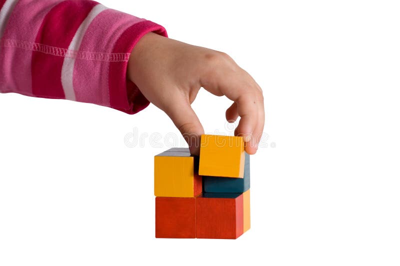 Child Hand Make a Building of Blocks Stock Image - Image of crown ...