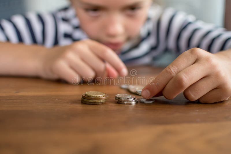 Child Hand Counting Money, Saving Money Concept Stock Photo - Image of ...