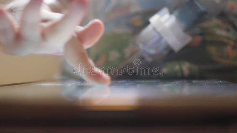 Child Hand Doing Tapping on Tablet Touch Screen Close Up. Stock Video ...