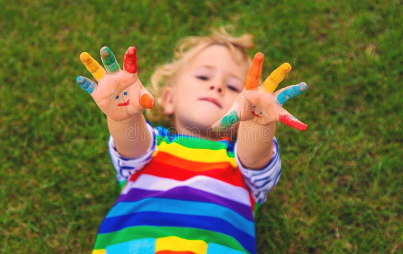 Child in Hand Draw Smile. Selective Focus Stock Photo - Image of person ...