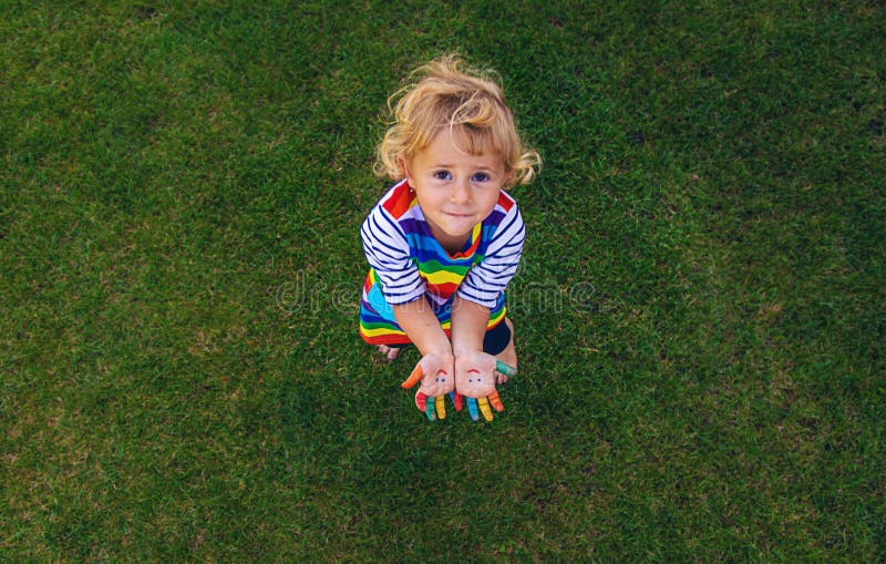 Child in Hand Draw Smile. Selective Focus Stock Image - Image of cute ...
