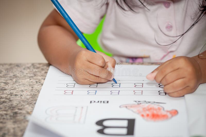 Child Hand Drawing Her Homework Stock Image - Image of beautiful ...
