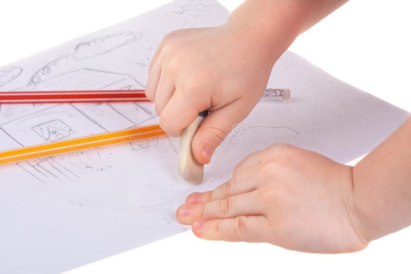 Child Hand with eraser stock image. Image of draw, young - 13110145