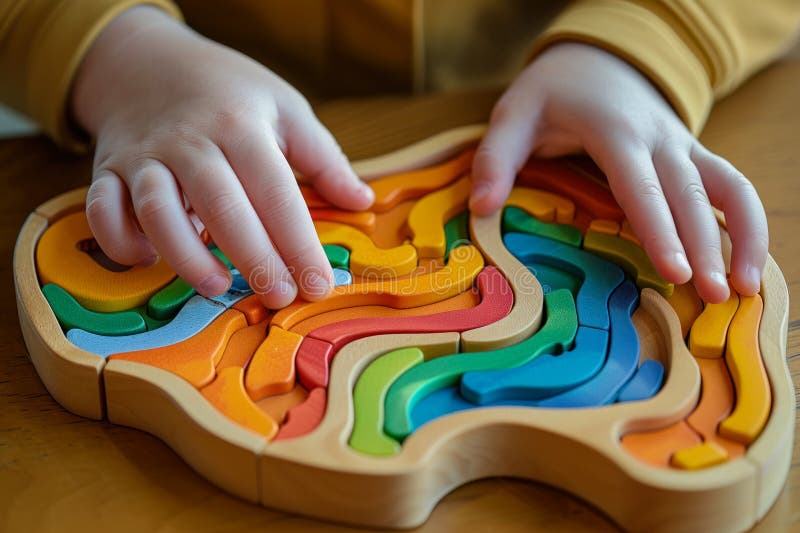Child Hand Exploring Colorful Wave Puzzle. Stock Illustration ...