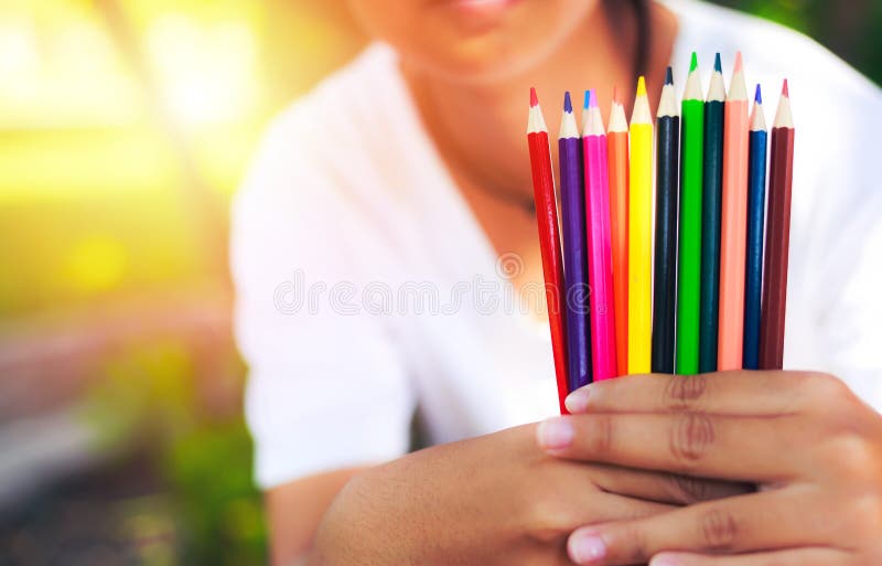 Child Hand Hold Crayon in Hands. Stock Photo - Image of hold, concept ...
