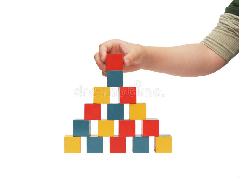 Child Hand Make a Building of Blocks Stock Image - Image of crown ...