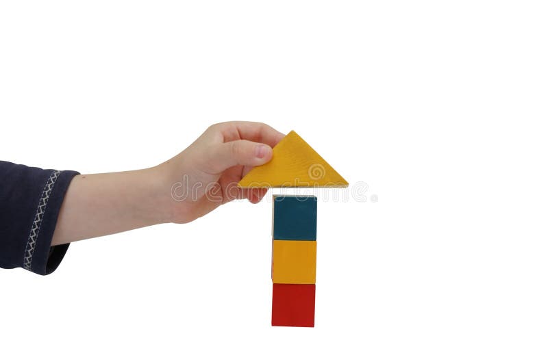 Child Hand Make a Building of Blocks Stock Photo - Image of completion ...