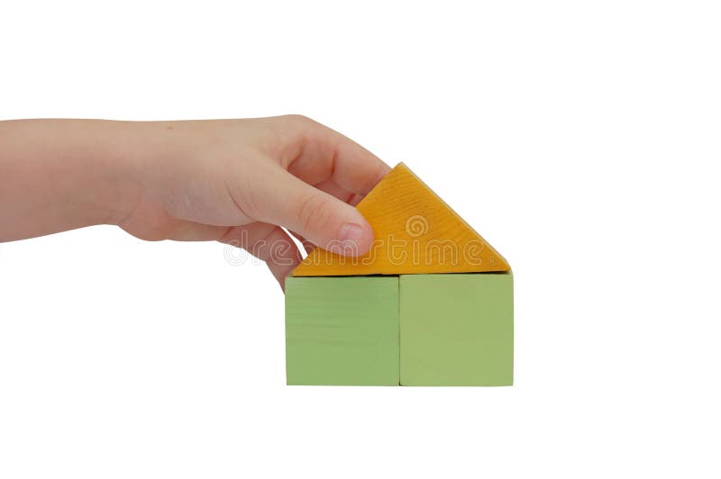 Child Hand Make a Building with Colored Blocks Stock Image - Image of ...