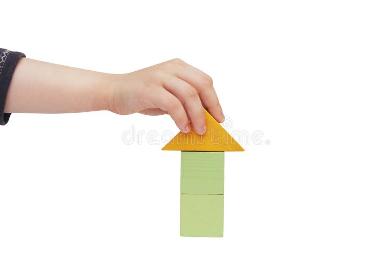 Child Hand Make a Building with Colored Blocks Stock Photo - Image of ...