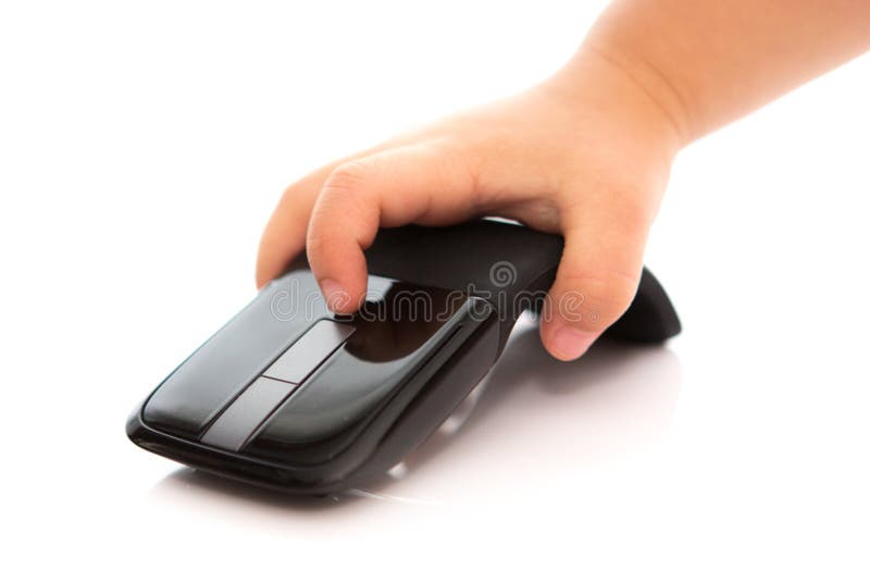 Child S Hand With Computer Mouse Stock Image - Image of table, wireless ...