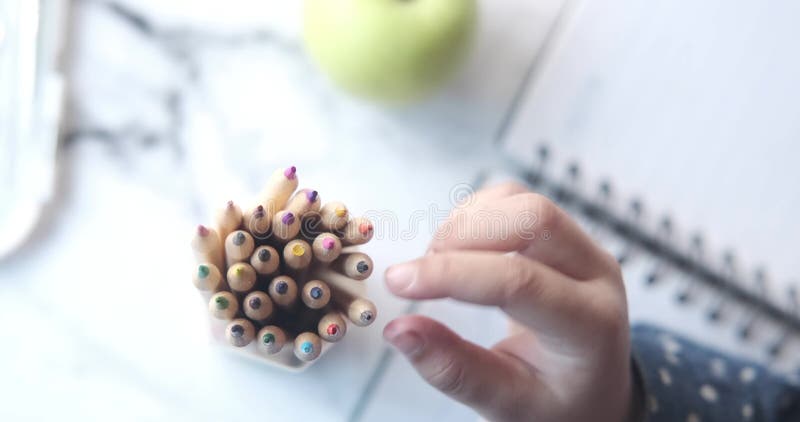 Child Hand Picking Drawing Pencils, Top Down Stock Video - Video of ...