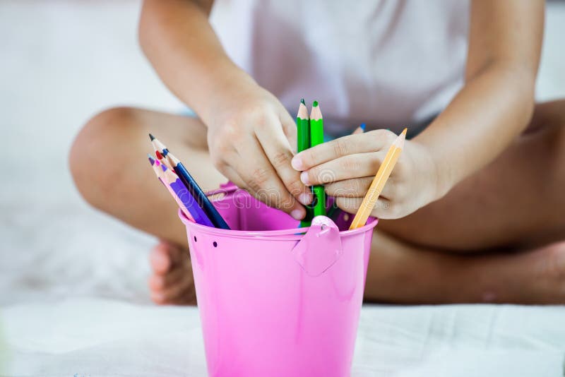 Child Hand Selecting the Crayon Stock Image - Image of leisure ...