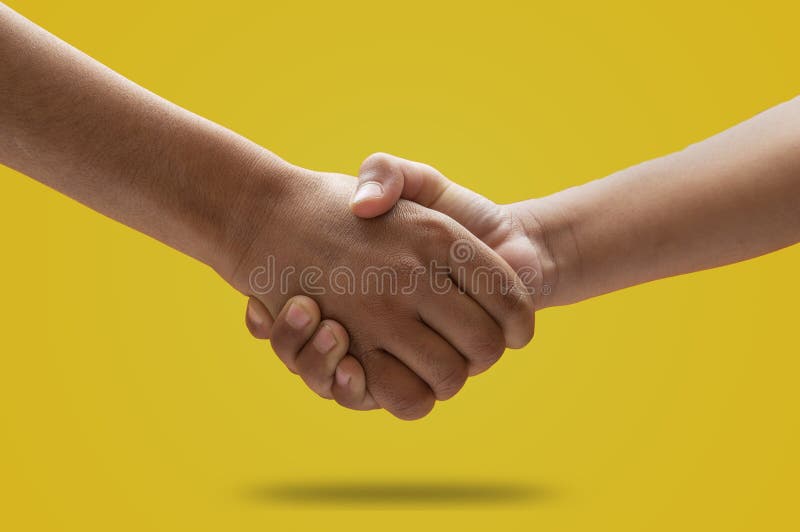 Child Hand Shaking Gesture on Yellow Banner Template Stock Photo ...