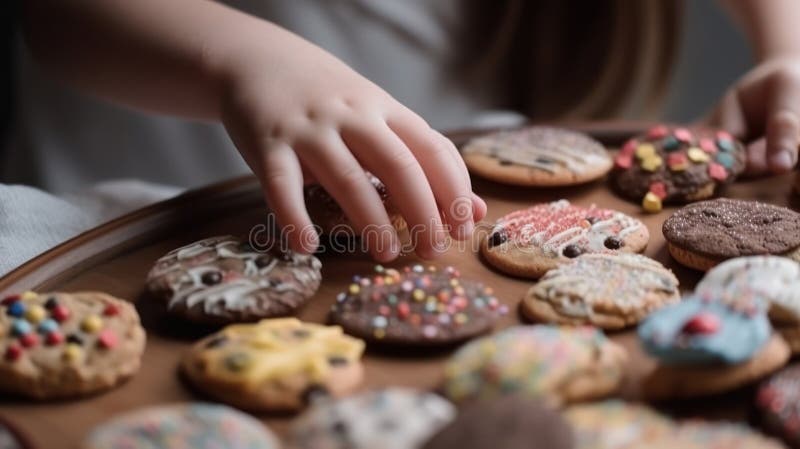 Child Hand Take Cookies on Table Generative Ai Stock Illustration ...