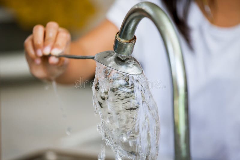 Child Hand Washing Spoon Over the Sink Stock Photo - Image of help ...