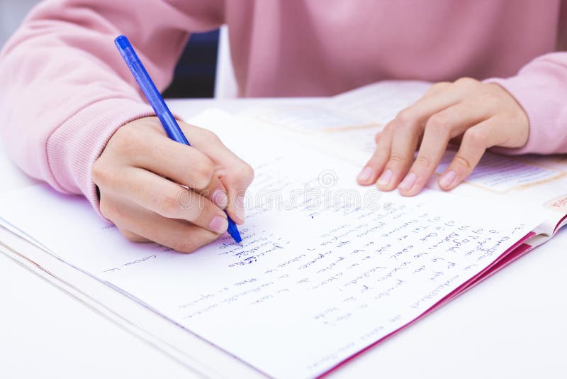Child hand writing stock photo. Image of teenagers, desk - 116003796