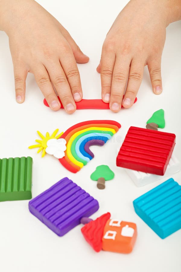 Child Hands Playing with Modeling Clay Stock Photo - Image of handcraft ...