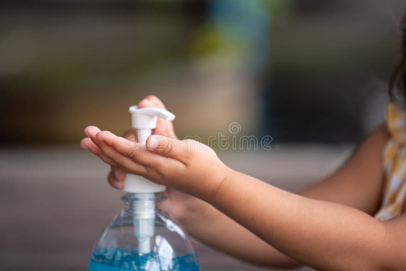 Child Hands Using Wash Hand Sanitizer Gel. Stock Image - Image of apply ...