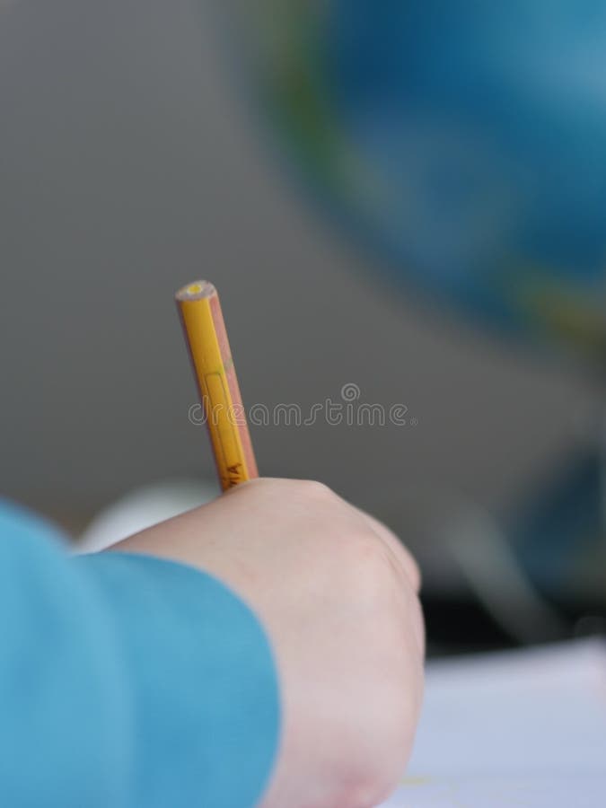 Child Hands Writing in Front of Globe Stock Photo - Image of education ...