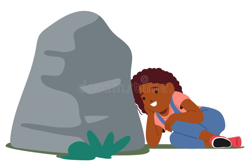 Child Happily Hiding Behind a Large Rock during a Game of Hide and Seek ...
