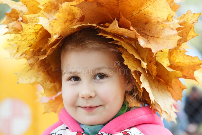 Child Happy Face with Yellow Maples Stock Image - Image of happiness ...