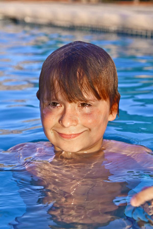 Child Has Fun in the Outdoor Pool Stock Image - Image of face, crystal ...