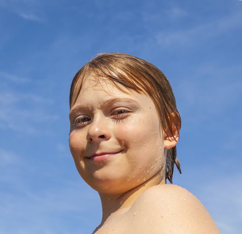 Child has fun in the pool stock photo. Image of portrait - 16943324