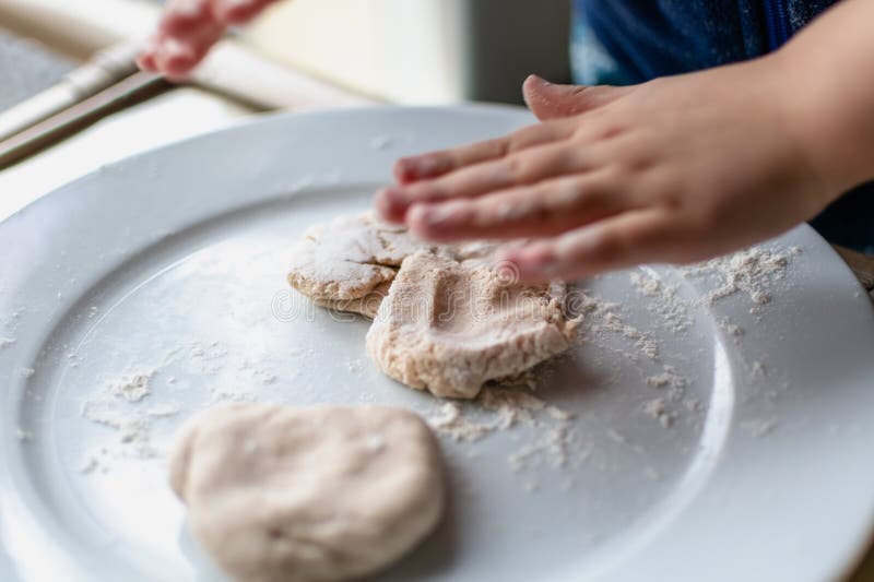 Child Having Fun Modeling Salt Dough, Authentic Activity, Fine Motor ...