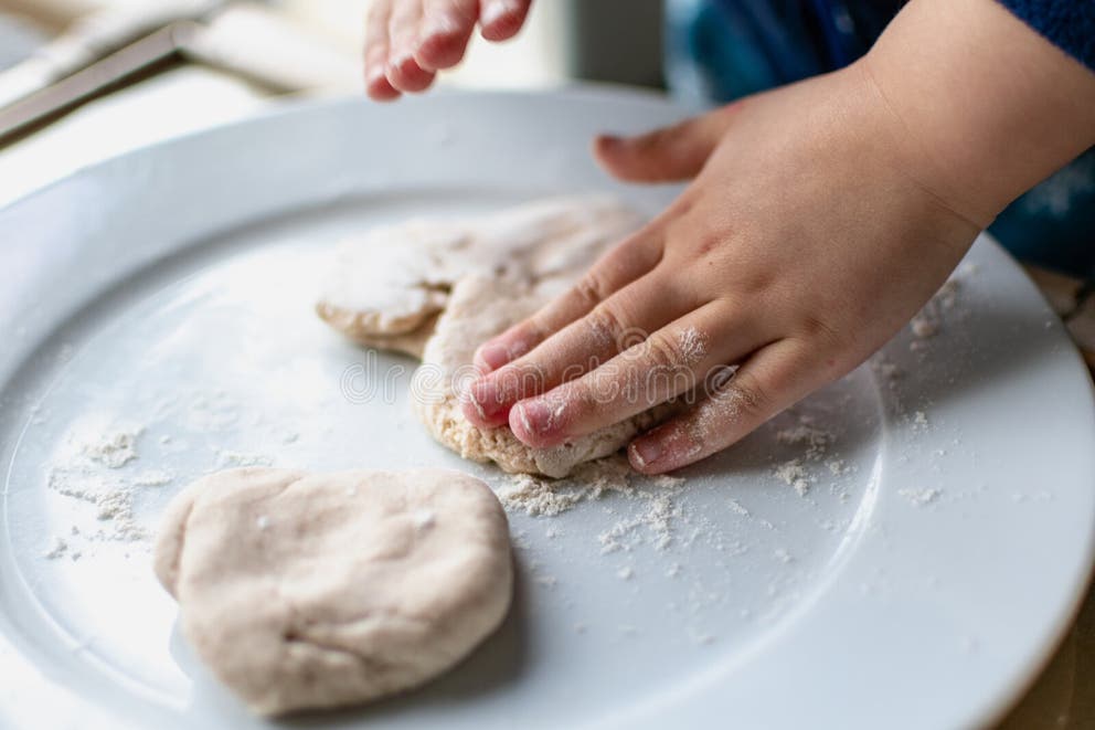 Child Having Fun Modeling Salt Dough, Authentic Activity, Fine Motor ...